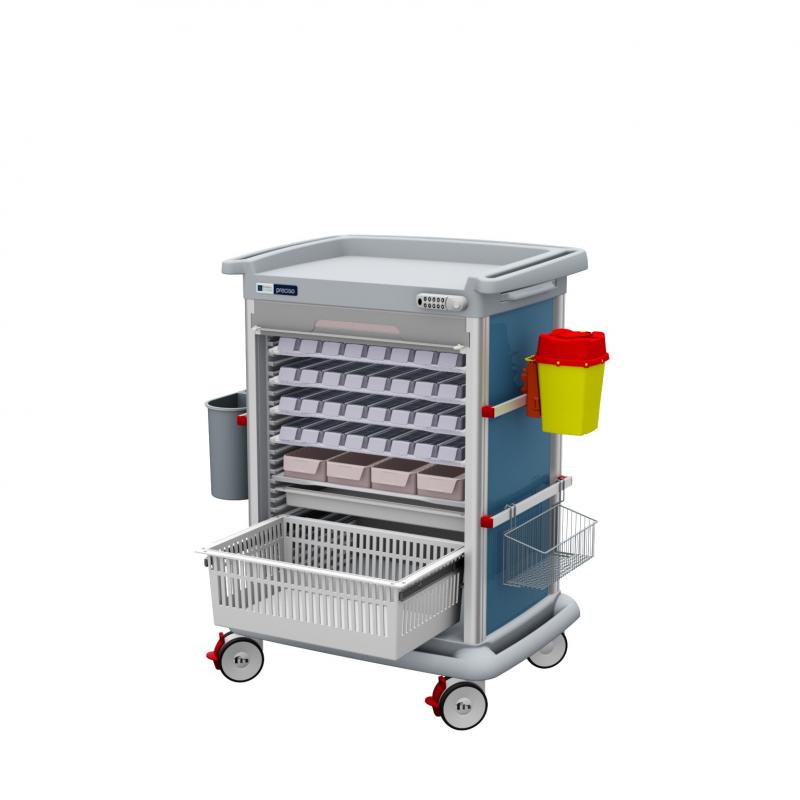 Chariot de distribution de médicaments Preciso 9 modules, avec cadre télescopique, hauteur 110 ...