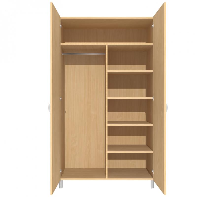 Garde-robe panneaux hêtre clair, 2 portes, avec pieds métalliques, 100 ...